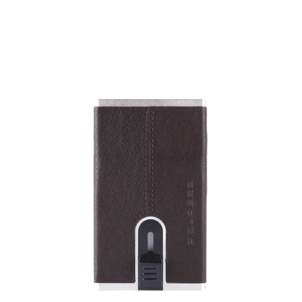 Piquadro, Black Square Leather Credit Card Holder Square Sliding System ...